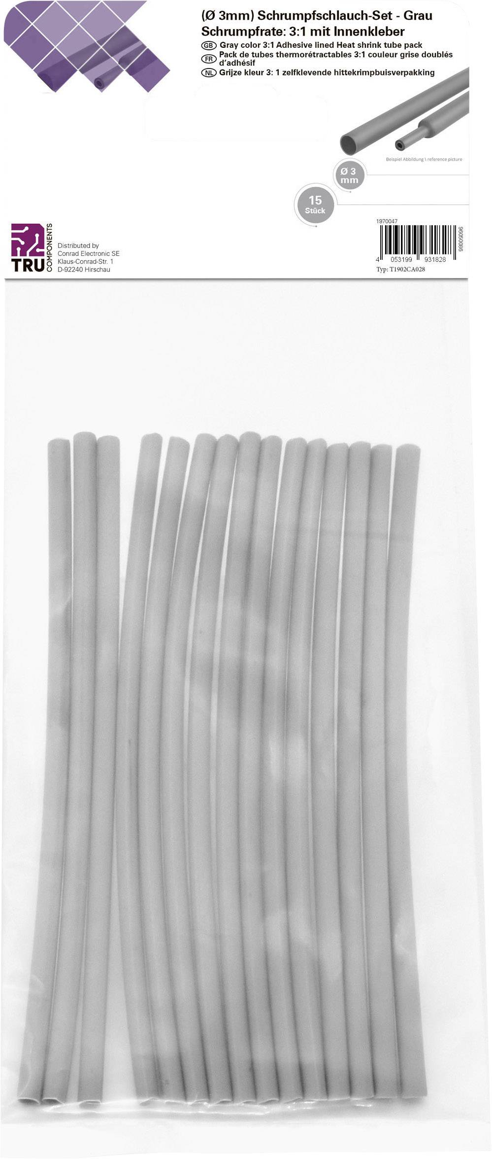Tru Components T1902CA028 termoskupljajuca cev-izbor siva 3 mm 1 mm Odnos skupljanja:3:1 15 kom