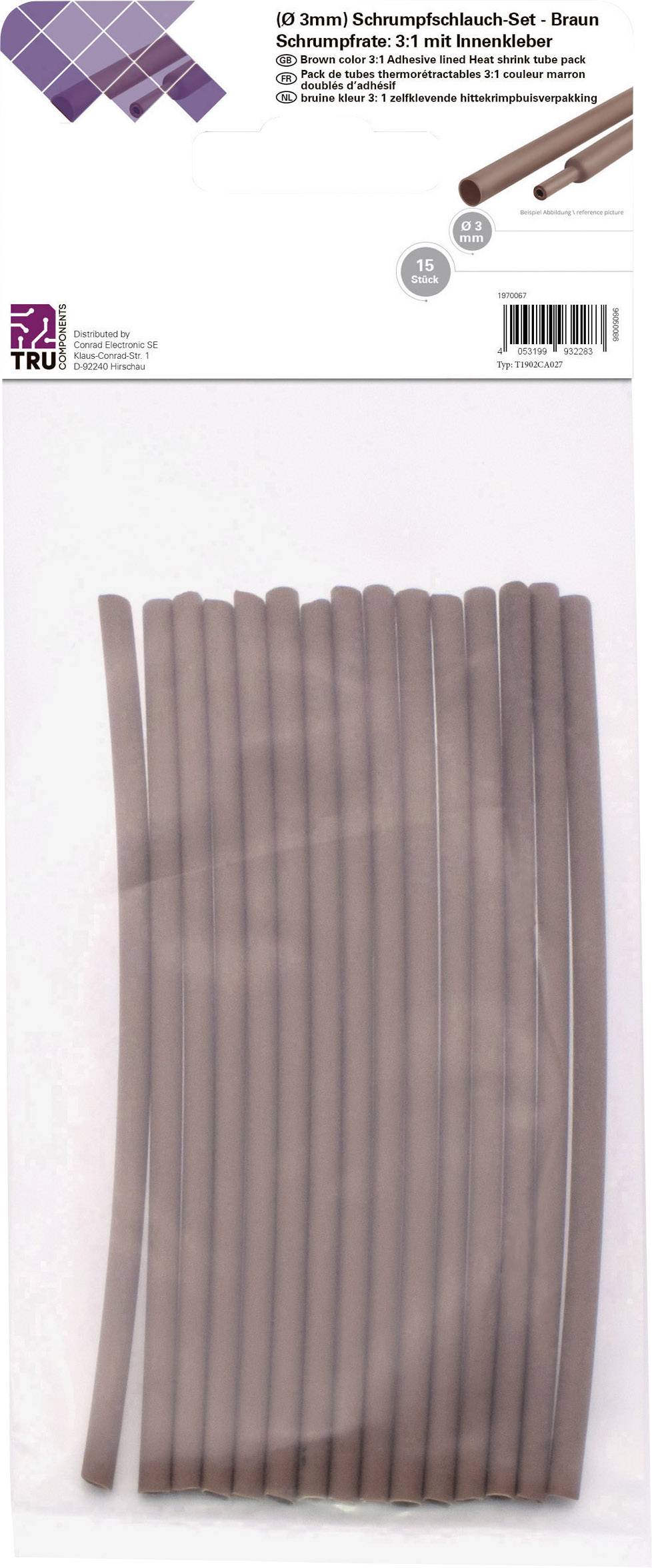 Tru Components T1902CA027 termoskupljajuca cev – izbor braon 3 mm 1 mm Odnos skupljanja: 3:1 15 kom