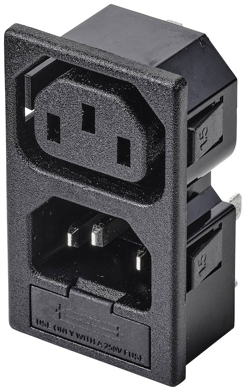 Tru Components TC-10088388 IEC konektor zenski konektor za ugradnju, vertikalni, muski konektor za ugradnju, vertikalni Ukupan broj polova: 3 10 A crni