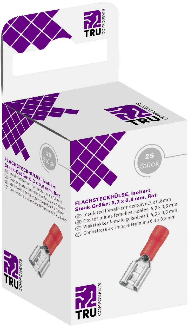 Tru Components T1904C038 plosnati utikac navlaka set sirina jezika: 6,30 mm debljina utikaca: 0,80 mm 180 delimicno izolovano crveno 25 kom