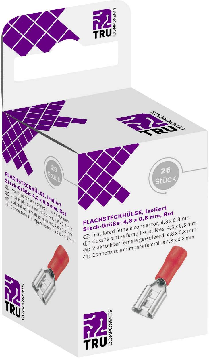 Tru Components T1904C106 plosnati utikac navlaka set sirina jezika: 4,80 mm debljina utikaca: 0,80 mm 180 delimicno izolovano crveno 25 kom
