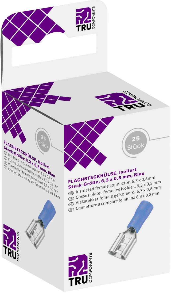 Tru Components T1904C039 plosnati utikac navlaka set sirina jezika: 6,30 mm debljina utikaca: 0,80 mm 180 delimicno izolovana plava 25 kom