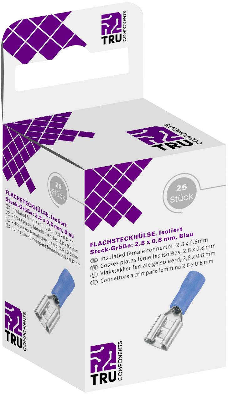 Tru Components T1904C041 plosnati utikac navlaka set sirina jezika: 2,80 mm debljina utikaca: 0,80 mm 180 delimicno izolovano plavo 25 kom