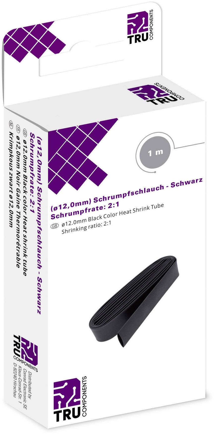 Tru Components T1904CA033 termoskupljajuca cev bez lepka crna 12 mm 6 mm Odnos skupljanja: 2:1 1 m