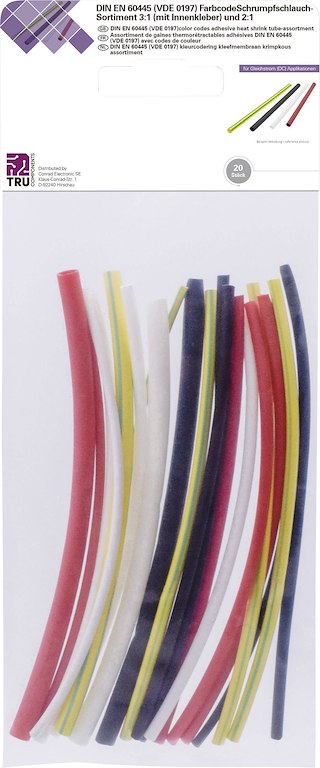 Tru Components T1902CA045 Termoskupljajuca cev – izbor crvene, bele, crne, zelene, zute Odnos skupljanja: 3:1, 2:1 20 komada