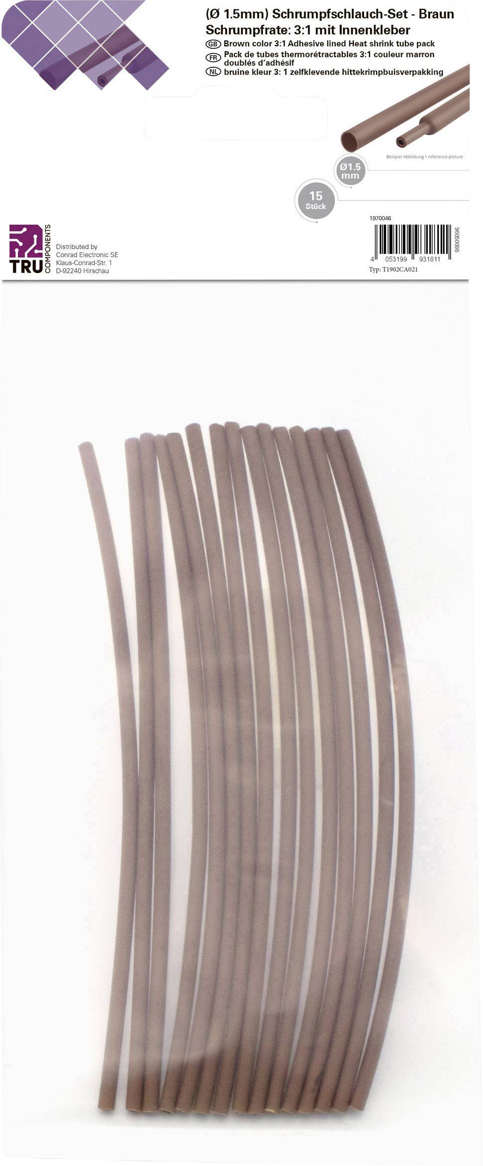Tru Components T1902CA021 termoskupljajuca cev – izbor braon 1,50 mm 0,50 mm Odnos skupljanja: 3:1 15 kom
