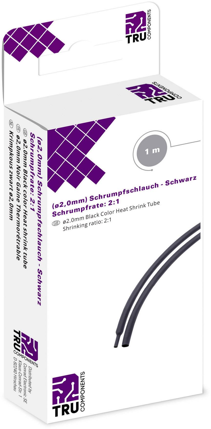 Tru Components T1904CA027 termoskupljajuca cev bez lepka crna 2 mm 1 mm Odnos skupljanja: 2:1 1 m