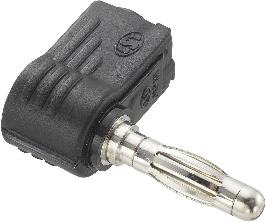 Banana konektor, utikac, ugaoni, precnik kontakta: 4 mm, crni,