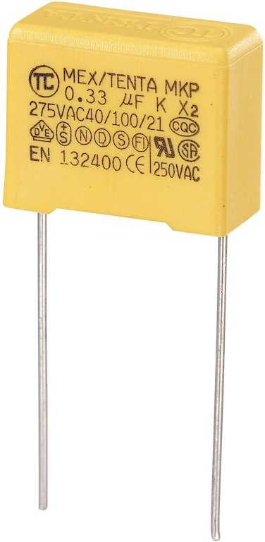 Tru Components MKP-*2 MKP-*2-kondenzator za suzbijanje radio smetnji, radijalno ožičen 0,33 mikroF 275 V/AC 10% 15 mm (D * s * V) 18 * 8,5 * 14,5 mm