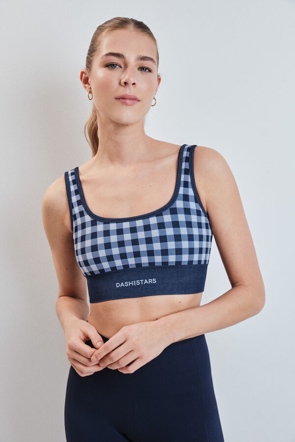 Plavi sportski grudnjak SEAMLESS COMFORT sa Vichy printom