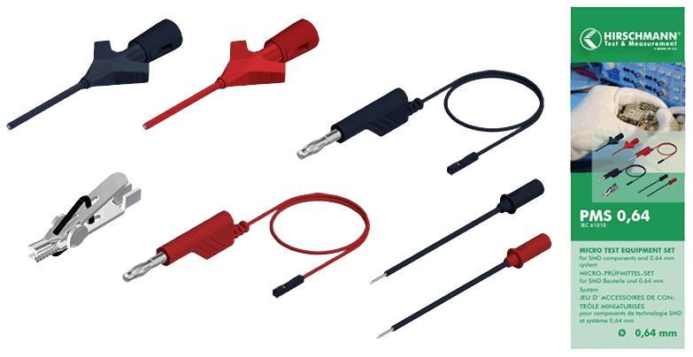 SKS Hirschmann PMS 0,64 komplet mernih kablova [lamelarni muski konektor 4 mm – uticnica 0.64 mm] 1.00 m crna, crvena 1 Set