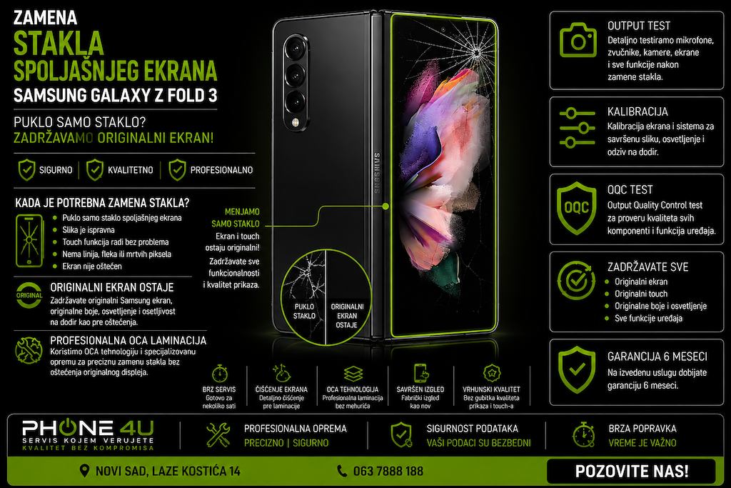 zamena stakla spoljašnjeg ekrana Samsung Galaxy Z Fold 3