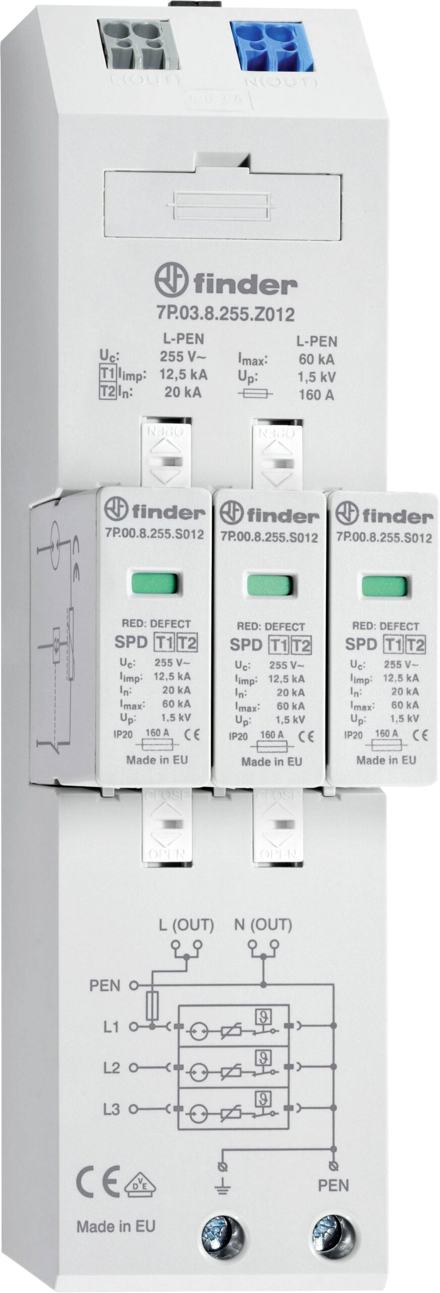 Finder 7P.03.8.255.Z012 7P.03.8.255.Z012 odvodnik prenapona 20 kA