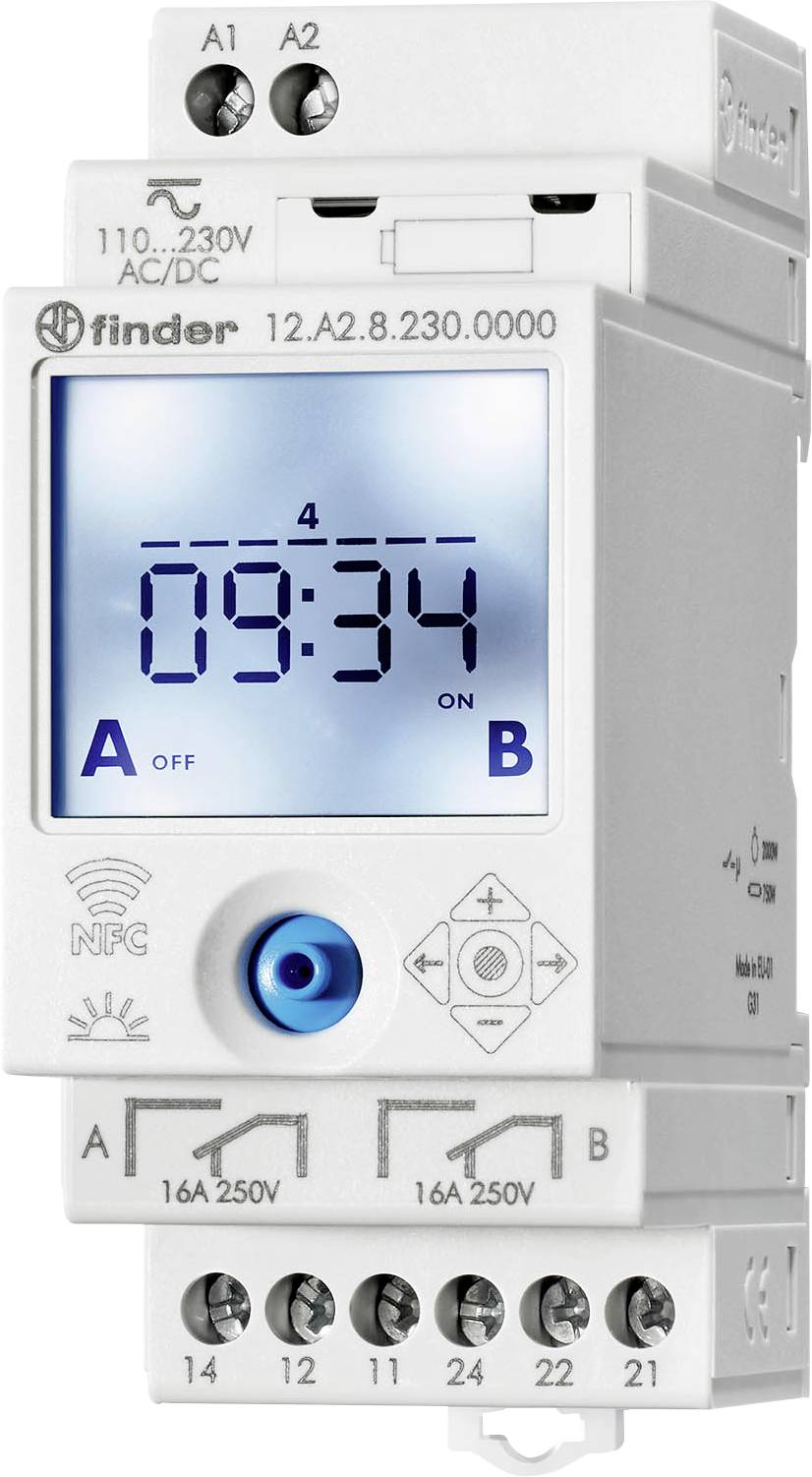 Finder 12.A2.0.024.0000 uklopni sat 12 V DC/AC, 24 V DC/AC 16 A 35 mm