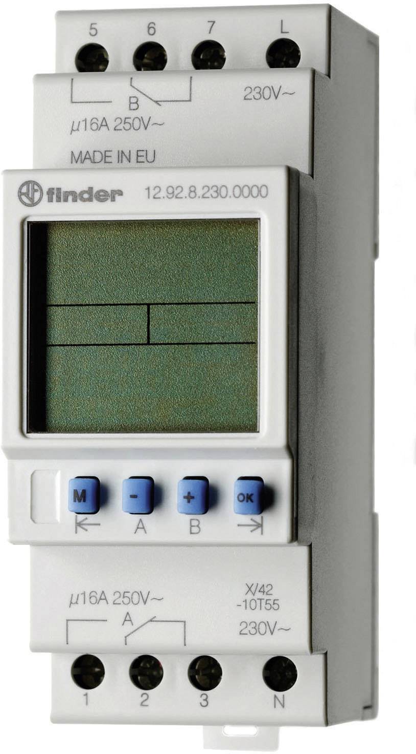 Finder vremenski prekidac za profilnu sinu Radni napon (broj): 230 V/AC 12.92.8.230.0000 2 prekidaca 16 A 250 V/AC dnevni program Finder 12.92.8.230.0000 vremenski prekidac za profilnu sinu 230 V/...
