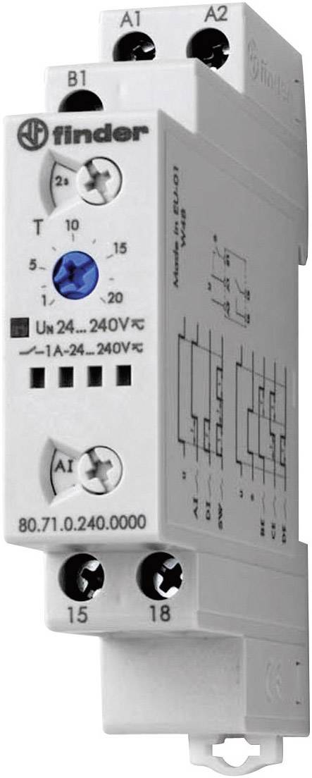 Finder 80.71.0.240.0000 80.71.0.240.0000 multifunkcionalni vremenski relej Vremenski opseg: 0,1 s – 24 h 1 uspostavi kontakt