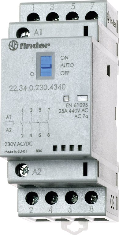 Finder 22.34.0.024.4640 kontaktor 2 NO, 2 NC 24 V/DC, 24 V/AC 25 A