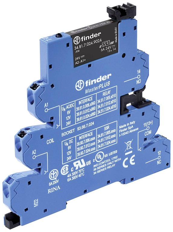 MasterPLUS spojni relej, sa uticnim klemama, SSR 1 NO kontakt 6 A/24 V DC, ulaz 24 V DC Finder 39.60.7.024.9024 spojni relej