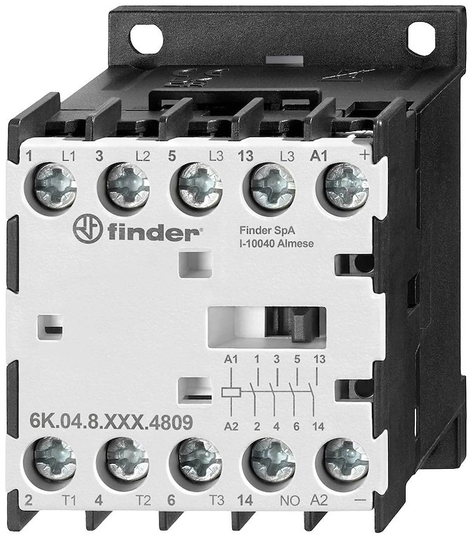 Mini industrijski kontaktor za montaznu sinu, 3 aktivna kontakta 12 A (400 V – AC 3) + 1 NC kontakt 2 A (400 V – AC 15) kao ogledalo kontakt, 5,5 kV, kalem 24 V AC Finder 6K.04.8.024.4712 industri...
