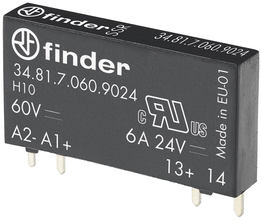 Relej sa utikacem i prikljuccima za stampanje, ulaz 5 V DC, izlaz SSR 1 NO kontakt 6 A/24 V DC Finder solid state relej 348170059024-20 6 A