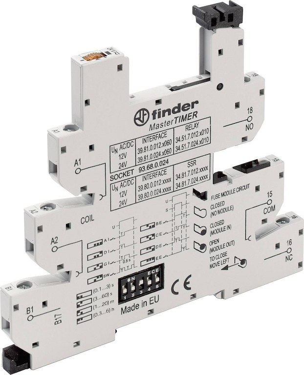 Finder 93.68.0.024 podnožje releja serija 34 vijčana stezaljka profilna šina 24 V/DC, 24 V/AC