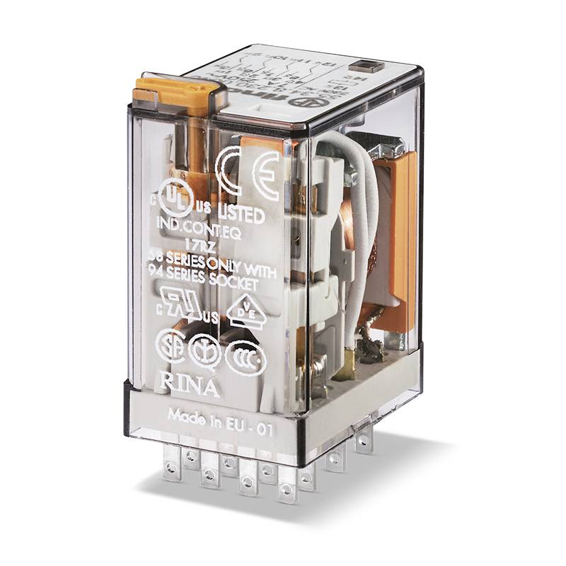 Relej sa uticnim prikljuccima, LED displejom i slobodnom diodom, 4 preklopna kontakta 7 A, kalem 24 V DC Finder 55.34.9.024.0090 uticni relej 24 V/DC 7 A 4 preklopnik