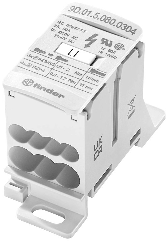 Finder 9D.01.5.080.0304 razdelni blok 80 A 1000 V/AC, 1500 V/DC 29,6 mm