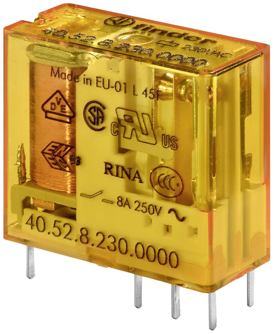 Relej sa utikacem i prikljuccima za stampanje, 2 preklopna kontakta za 8 A, tvrdo pozlacena, kalem 24 V DC Finder 40.52.9.024.5000 PCB relej 4 V/DC 8 A 2 preklopnika