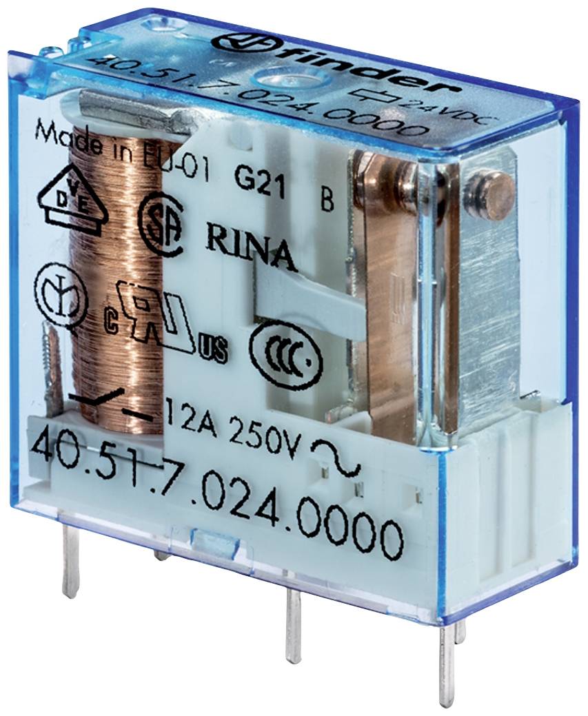 Relej sa utikacem i prikljuccima za stampanje, 1 preklopni kontakt za 12 A, kalem 230 V AC Finder 40.51.8.230.0000 PCB relej 230 V/AC 12 A 1 preklopnik