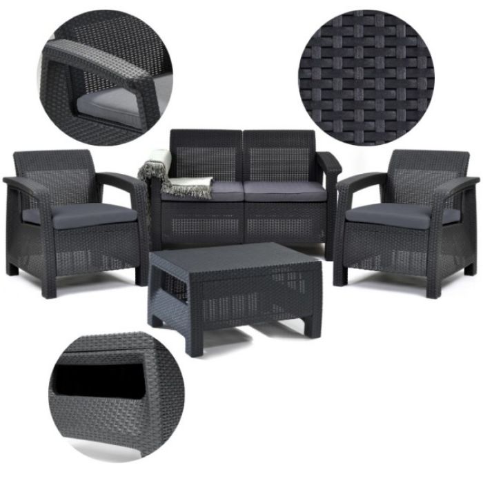 Set corfu sto/dve fotelje/sofa sivi