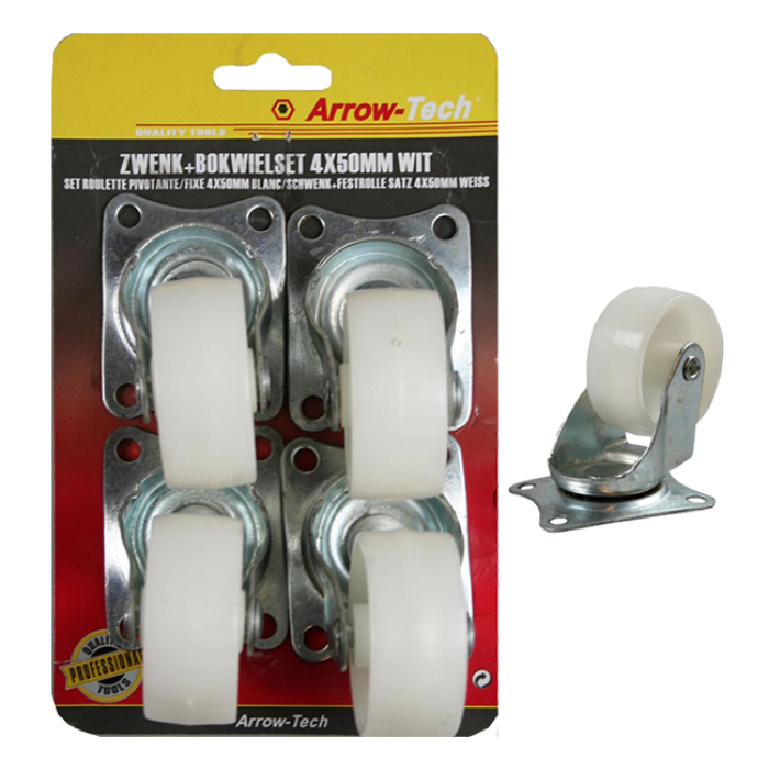 Točkici set za namestaj 50mm 4kom. beli nosiv.po točku 25kg