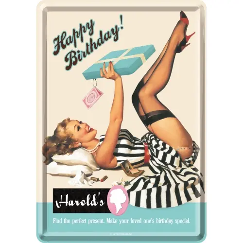 NOSTALGIC ART Metalna razglednica Happy Birthday Harrold's