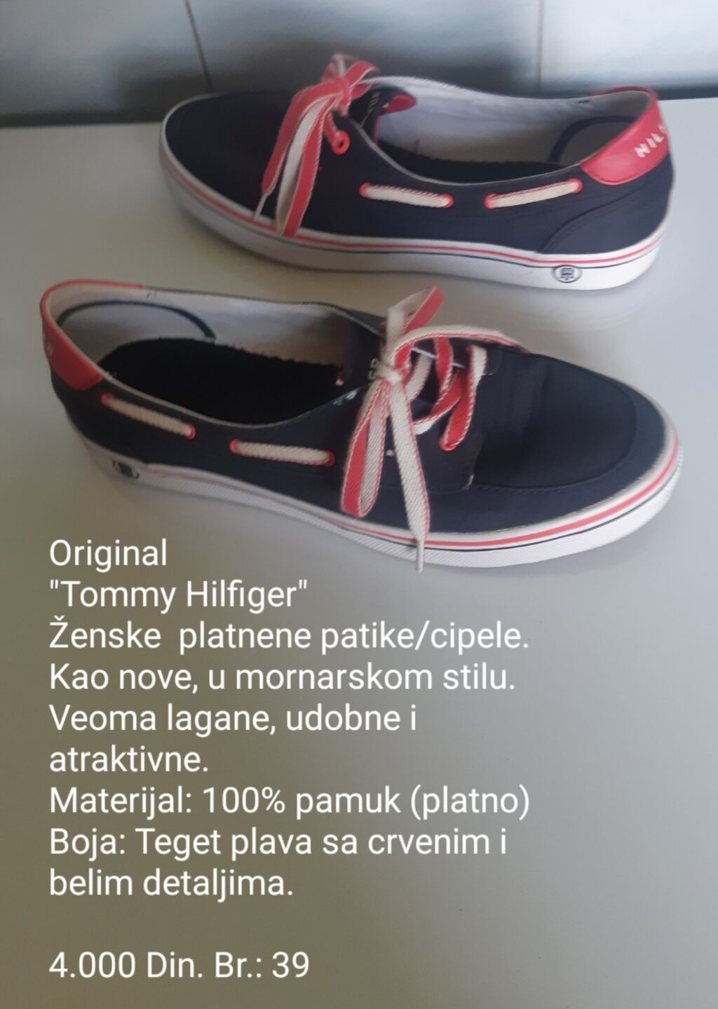 Original Tommy Hilfiger ženske platnene patike/cipele u mornarskom