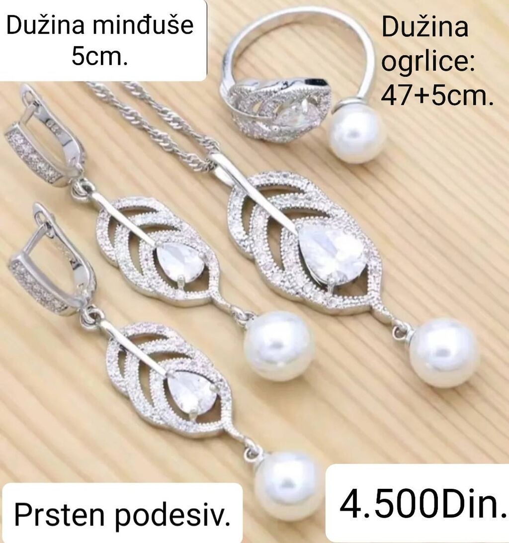 Posrebreni komplet nakita sa žigom S925 od hirurskog čelika . Bela