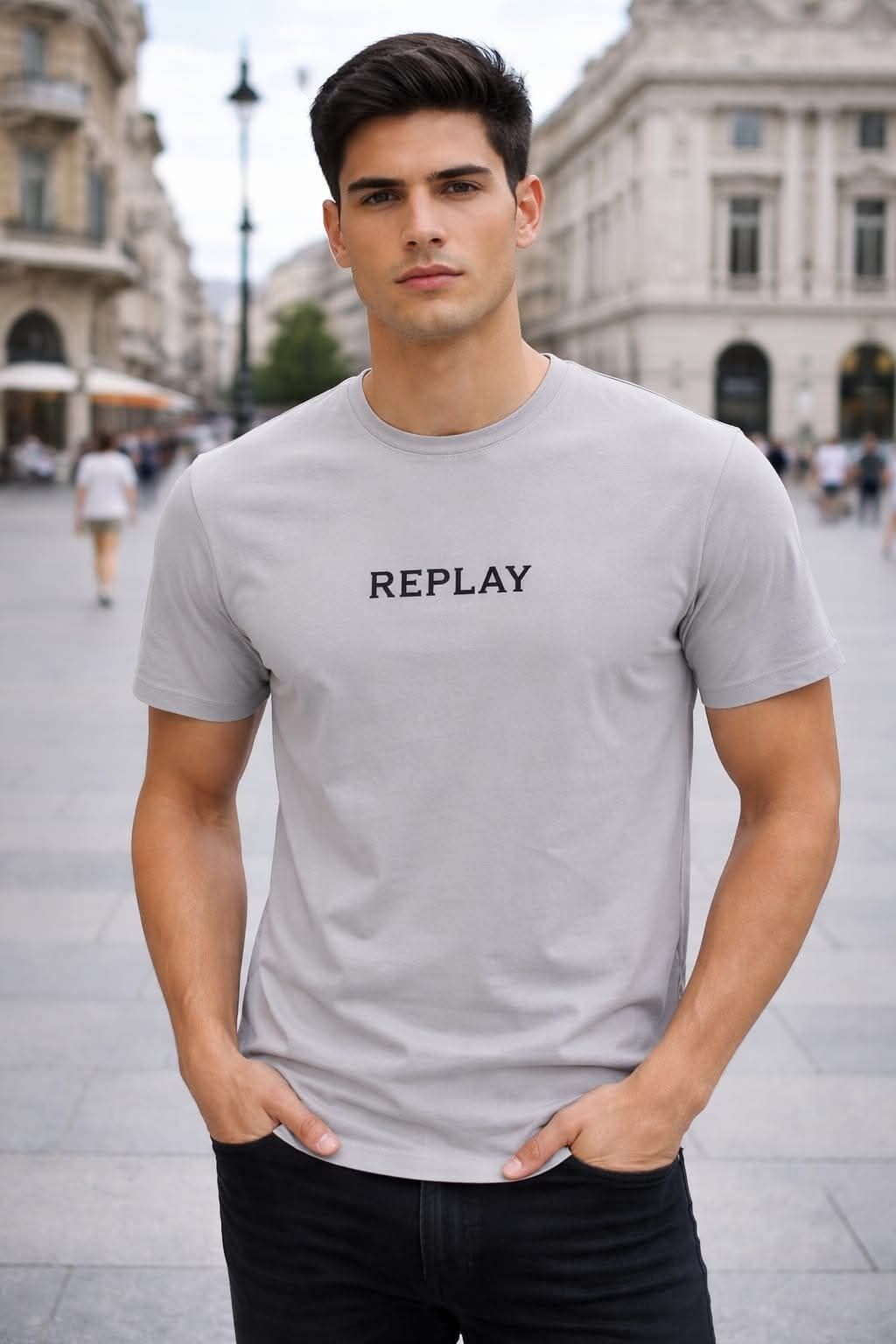 Muška majica kratkih rukava – REPLAY logo - Klasican kroj sa okruglim