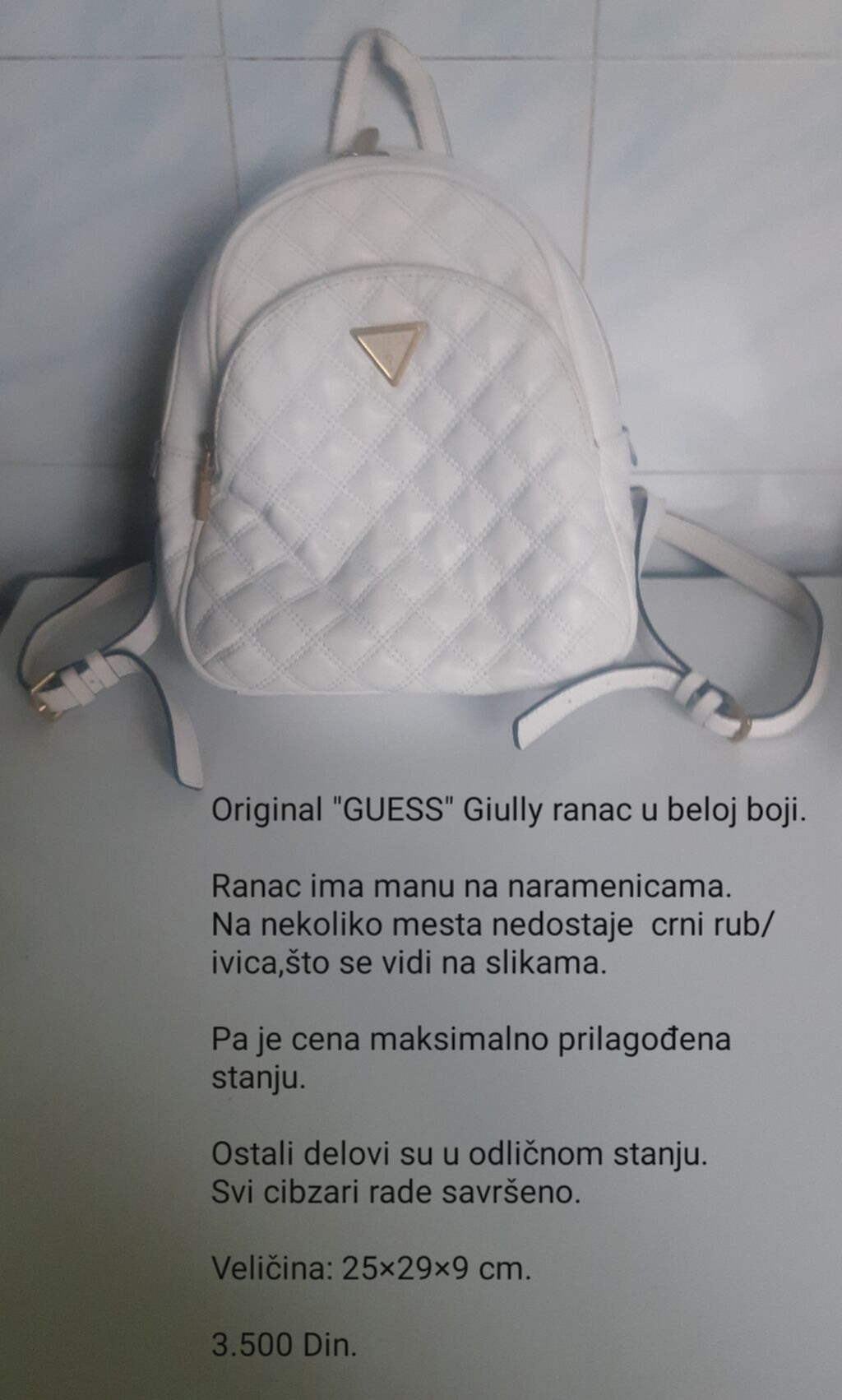 Original Guess Giully ranac – bela boja. - Materijal: veštačka koža