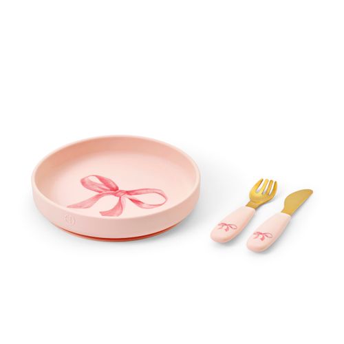 Elodie rosie bow silikonski set za jelo sa tanjirom