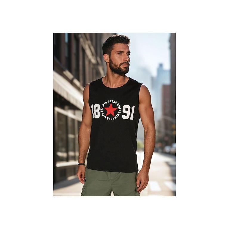 Men's black tank top with print