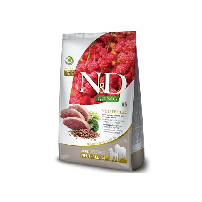 N&D Quinoa: Hrana za sterilisane pse Med/Max Adult Neutered, Pačetina & Kinoa