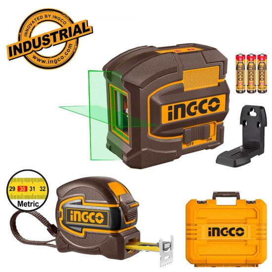 Set zeleni linijski laser 35m + metar 5m Super INGCO HLL680081-1