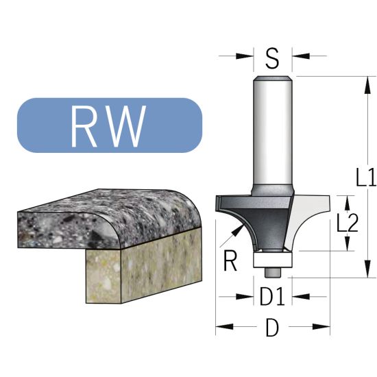 Glodalo za obaranje ivica; radijus 9,5mm; sa Delrin® ležajem na kraju za Corian®