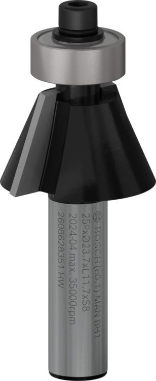 Bosch glodalo za skošavanje ivica / glodalo za glodanje uz površinu 8 mm, D1 23,7 mm, B 5,5 mm, L 12 mm, G 54 mm, 25° - 2608628351