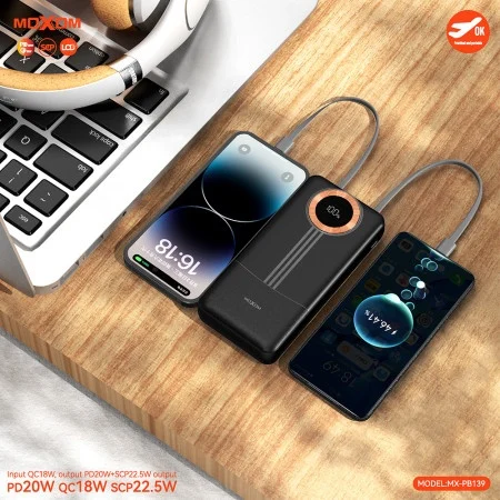 Moxom Power bank mx-pb139 fast 20000mah qc22.5w+ pd20w 2.4a crni ( BAT9380 )