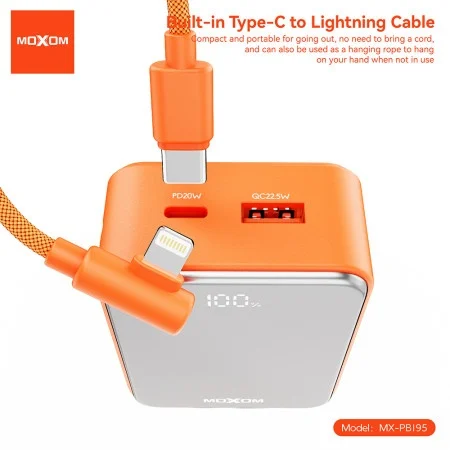 Moxom mx-pb195 mini fast 22.5w type c - lightning 10000mah sivi Power bank ( BAT9579 )