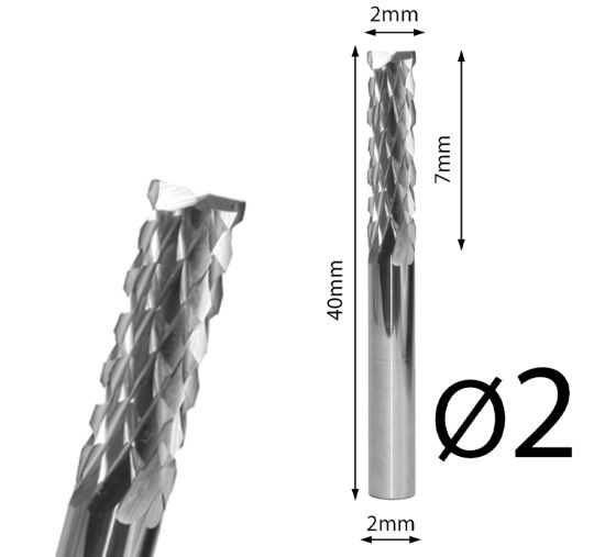 CNC glodalo za fiberglas prečnik 2mm, prihvat 2mm, ukupna dužina 40mm FUL - 360A.020.F