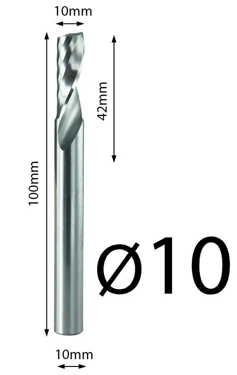 Spiralno CNC glodalo za drvo 10mm, prihvat 10mm, ukupna dužina 100mm FUL 9D.100.A