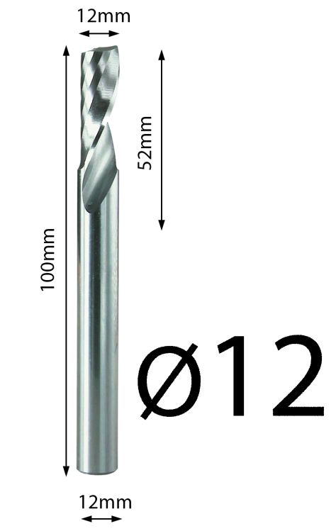 Spiralno CNC glodalo za drvo 12mm, prihvat 12mm, ukupna dužina 100mm FUL 9D.120.B