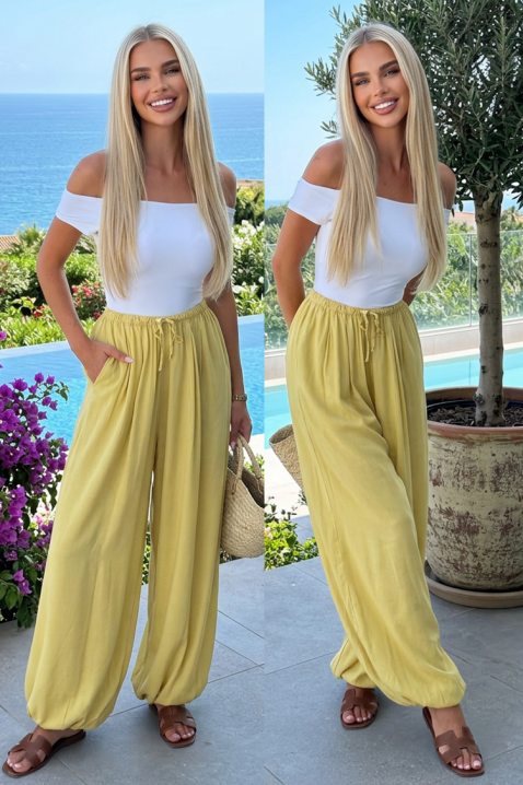 lagane ženske balon pantalone visokog struka MEDENA YELLOW