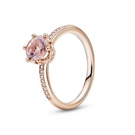 Prsten sa roze kamenom u obliku kraljevske krune od 14k roze pozlate