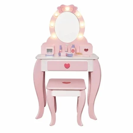 Kinder Home dečiji drveni toaletni stočić sa ogledalom i svetlima roze, 92 cm ( V08H223 )